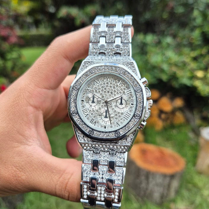 Reloj Cubano Hexagonal Plateado – Golden Hour Colombia
